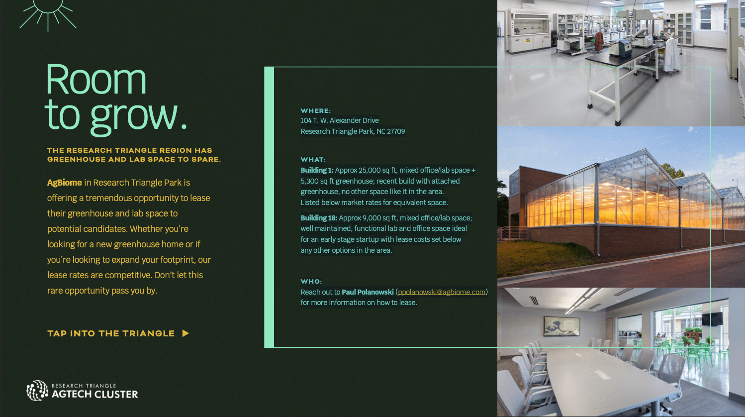 AgBiome Space for Lease - RTAC